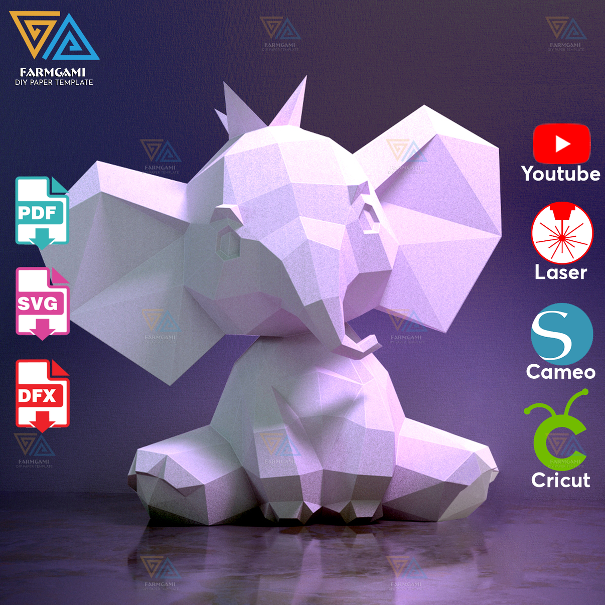 Baby Elephant Paper Model template | Baby Elephant paper Sculpture | B ...