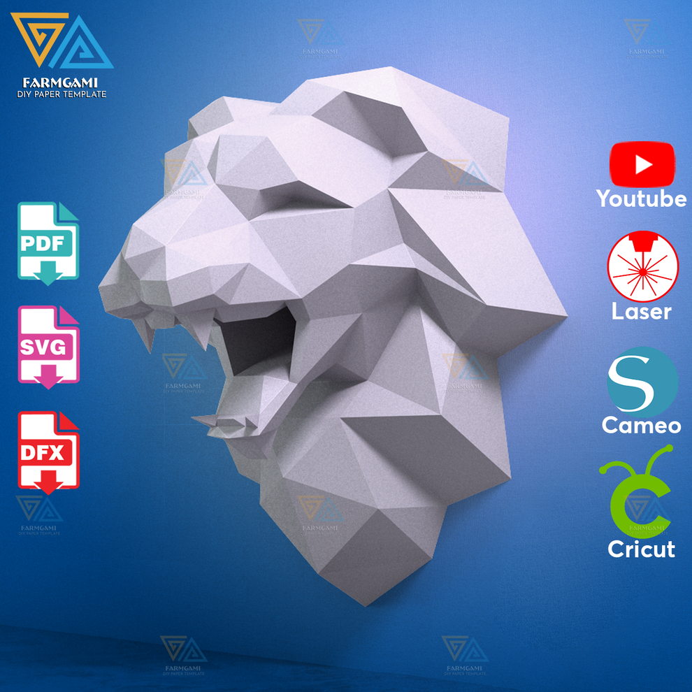 Lion head Paper Model template |Lion head paper Sculpture |Lion head P ...