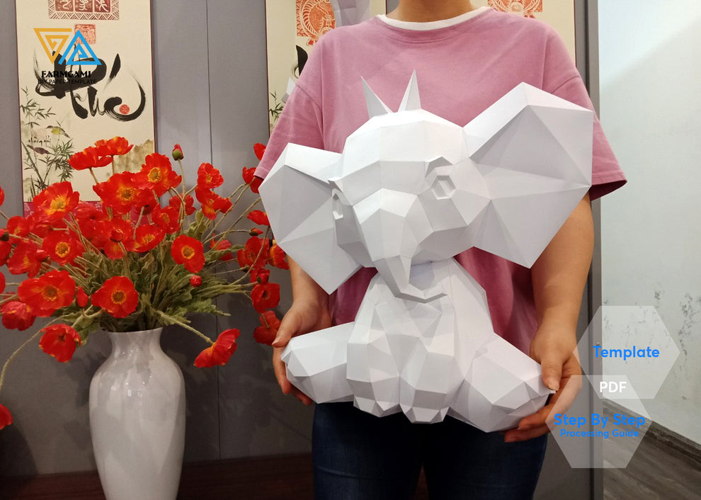 Baby Elephant Paper Model template | Baby Elephant paper Sculpture | B ...